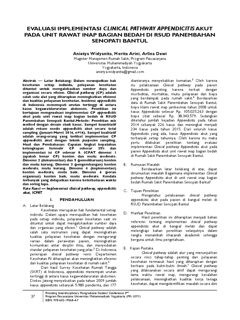 6 MMR Anietya - Widyanita EVALUASI IMPLEMENTASI CLINICAL PATHWAY APPENDICITIS | PDF