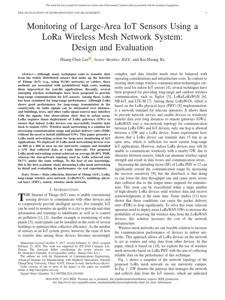 Monitoring of Large-Area Iot Sensors Using A Lora Wireless Mesh Network System: Design and ...