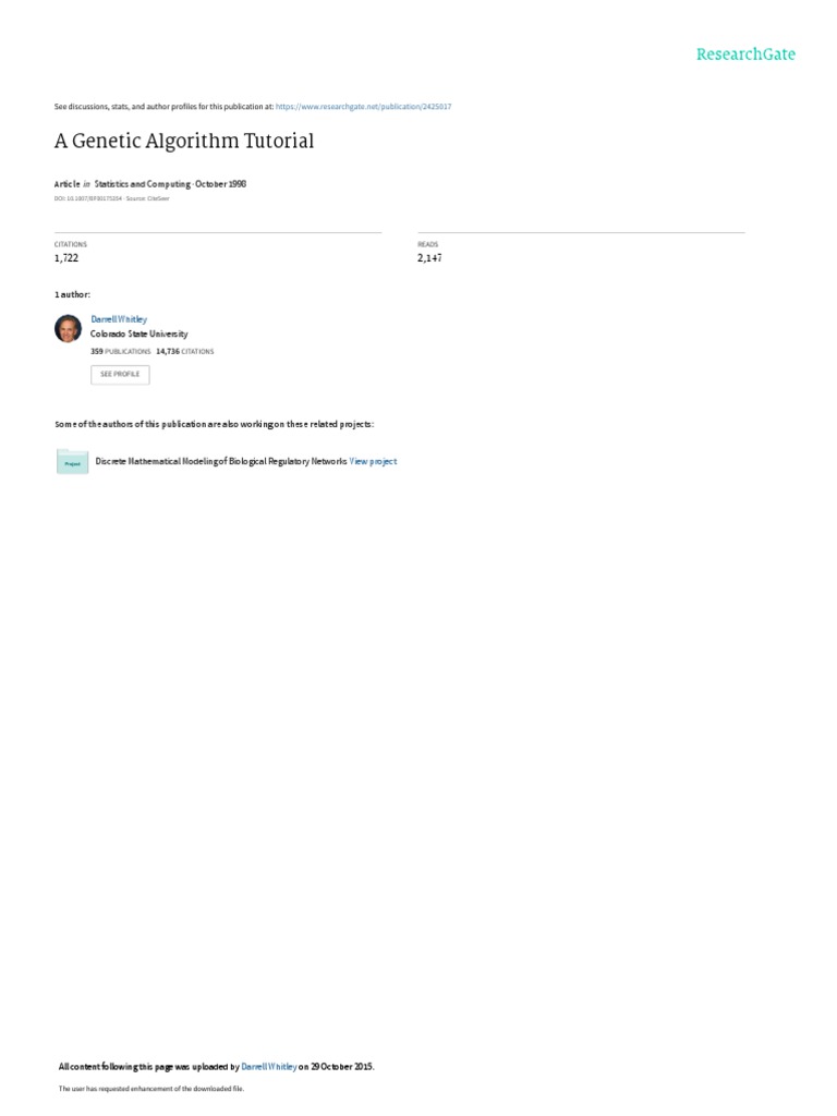 A Genetic Algorithm Tutorial | PDF | Genetic Algorithm | Genetic Linkage