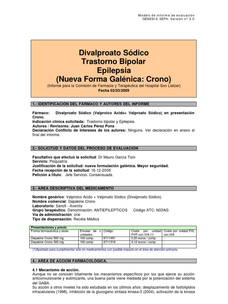 Divalproato Crono - HSLL - 0309 | PDF | Medicamentos con receta ...
