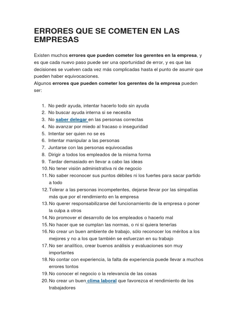 Errores Que Se Cometen | Descargar gratis PDF | Empresas | Pequeñas y ...