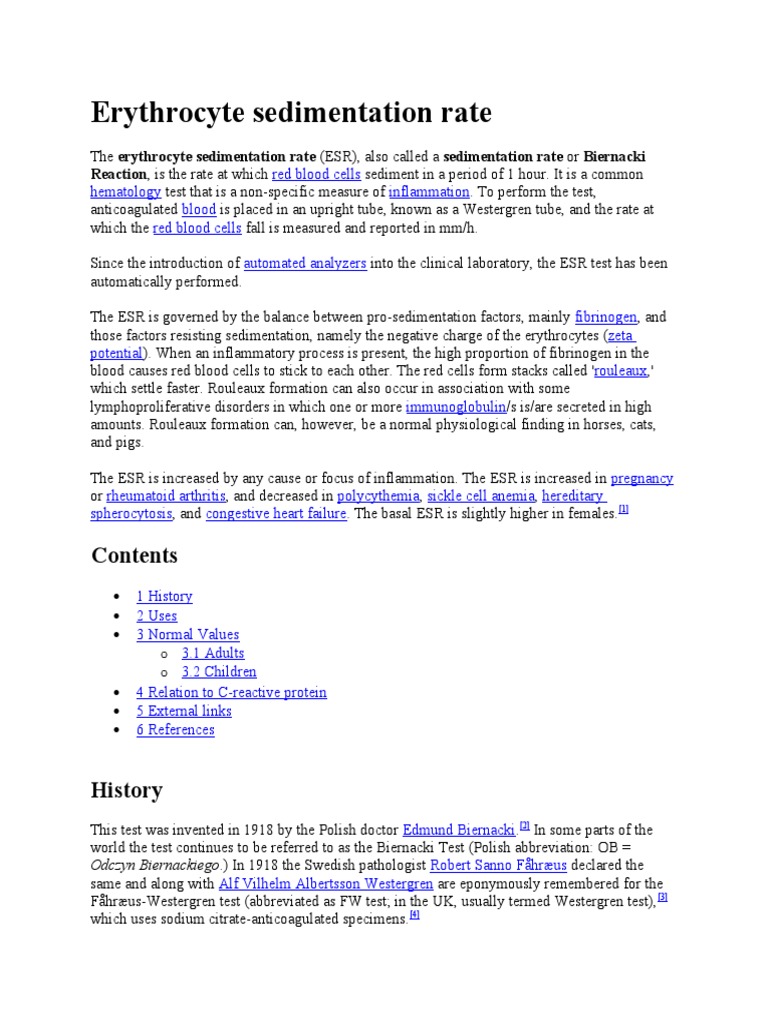 Erythrocyte sedimentation rate