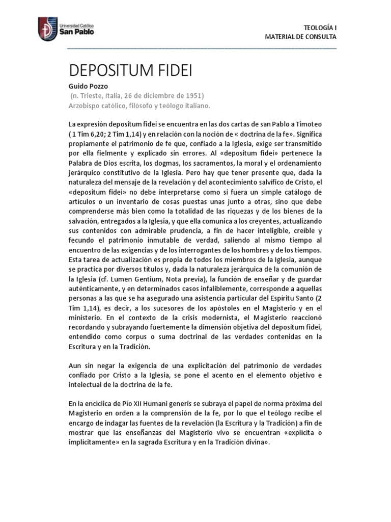 Depositum Fidei | PDF | Sobrenatural | Iglesia Católica