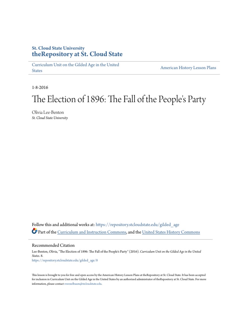 The Election of 1896 The Fall of The Peoples Party | PDF | People's ...