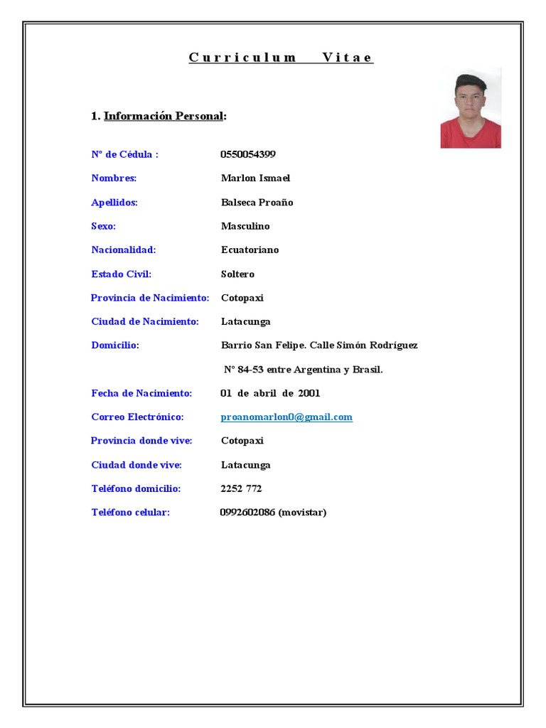 Curriculum Vitae Marlon Balseca | PDF