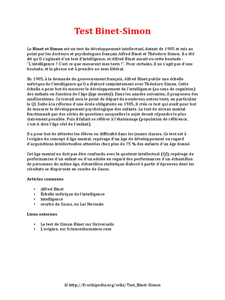 Test Binet Simon | PDF | Quotient intellectuel | Nature humaine