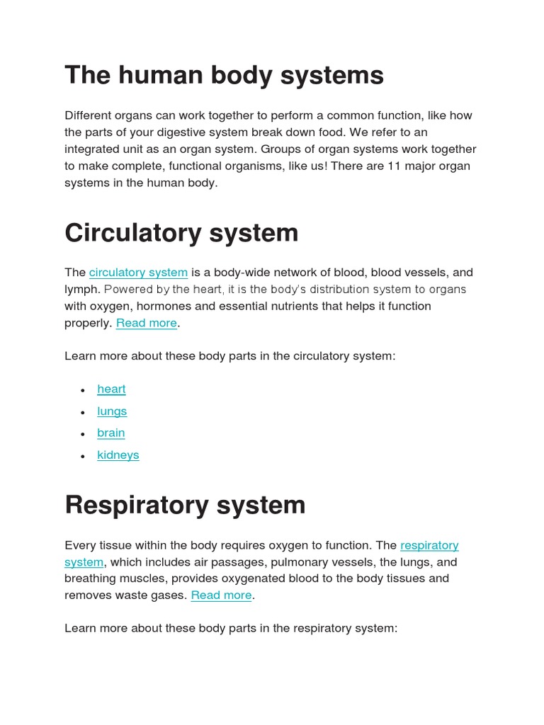 The Human Body Systems | PDF | Human Body | Human Digestive System