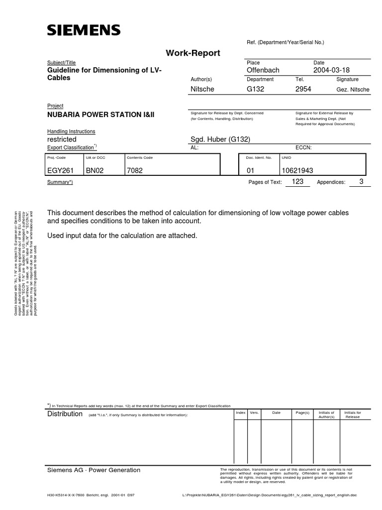 Work-Report: Guideline For Dimensioning of LV-Cables | PDF | Electric ...