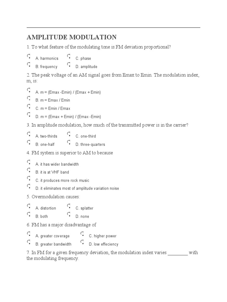 AM FM Quiz | PDF | Frequency Modulation | Modulation