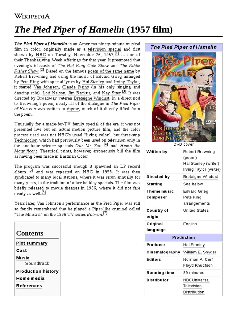 The Pied Piper of Hamelin Is An American Ninety-Minute Musical | PDF ...