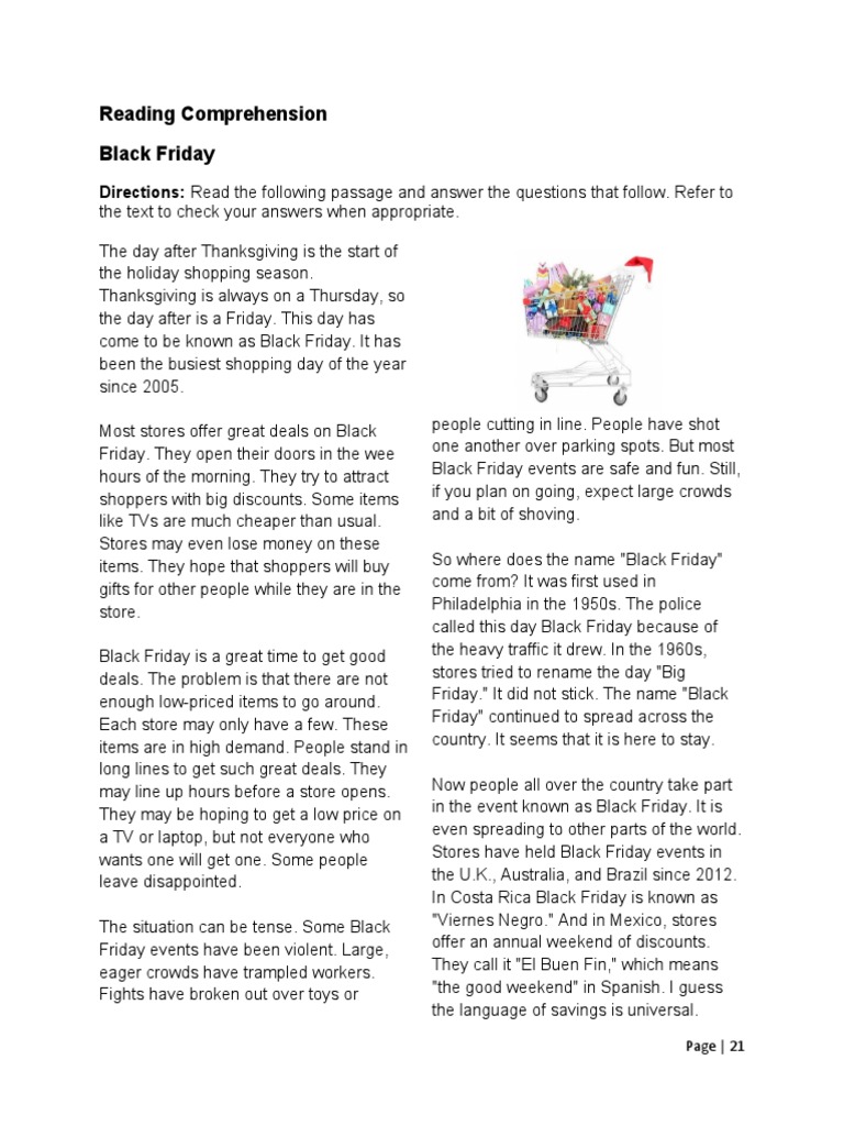 Reading Comprehension Black Friday: Directions: Read The Following ...