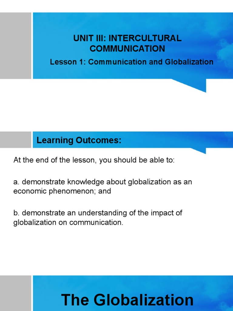 Unit Iii: Intercultural Communication: Lesson 1: Communication and ...