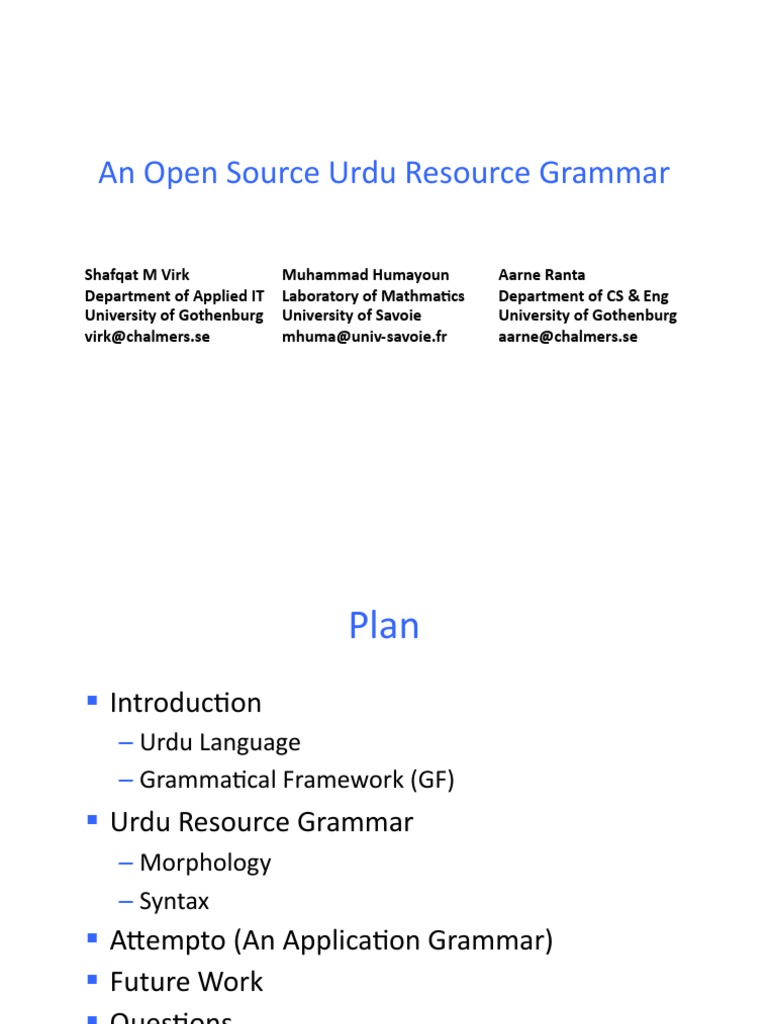 Urdu Resource Grammar PDF | PDF | Grammatical Number | Grammar