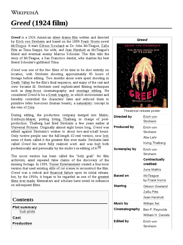 Greed (1924 Film) : Greed Is A 1924 American Silent Drama Film Written ...
