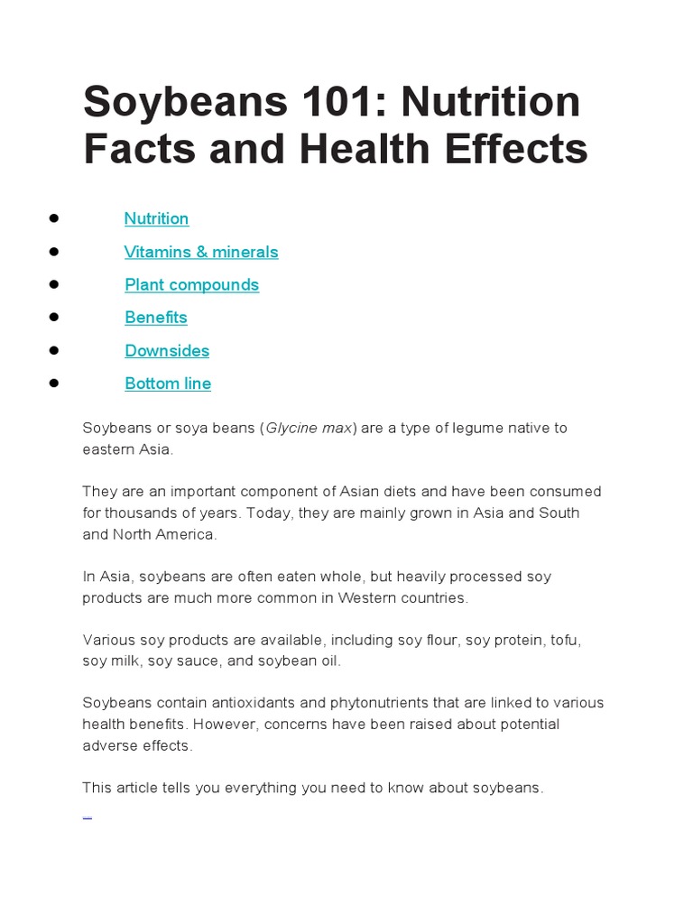 Soybeans 101: Nutrition Facts and Health Effects | PDF | Soybean | Fat