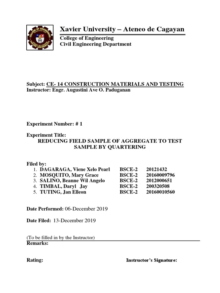 Reducing Field Sample of Aggregate To Test Sample by Quartering | PDF ...
