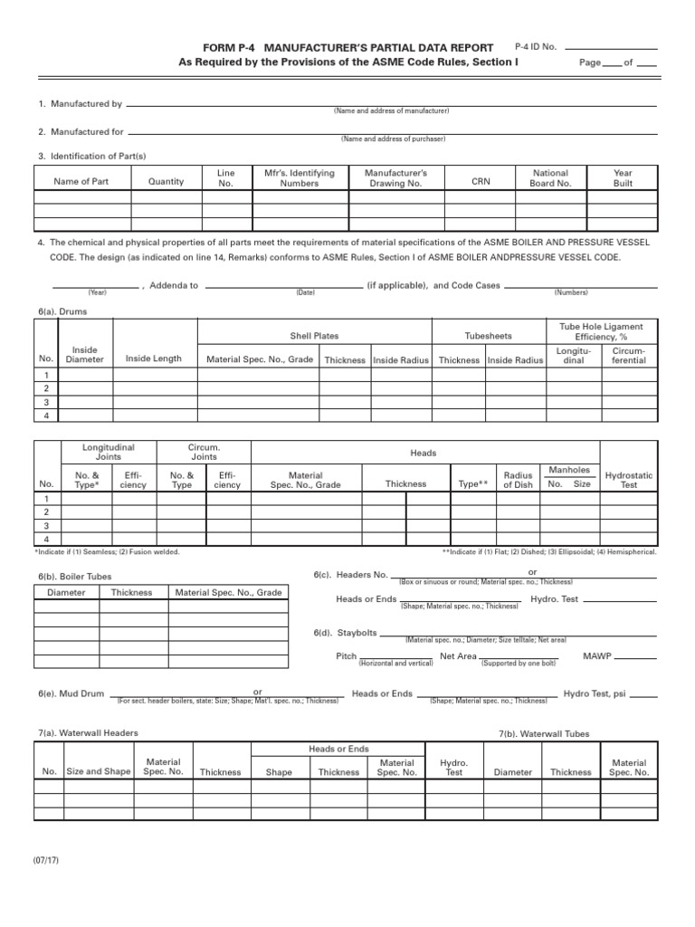 Form P-4 Manufacturer'S Partial Data Report As Required by The ...