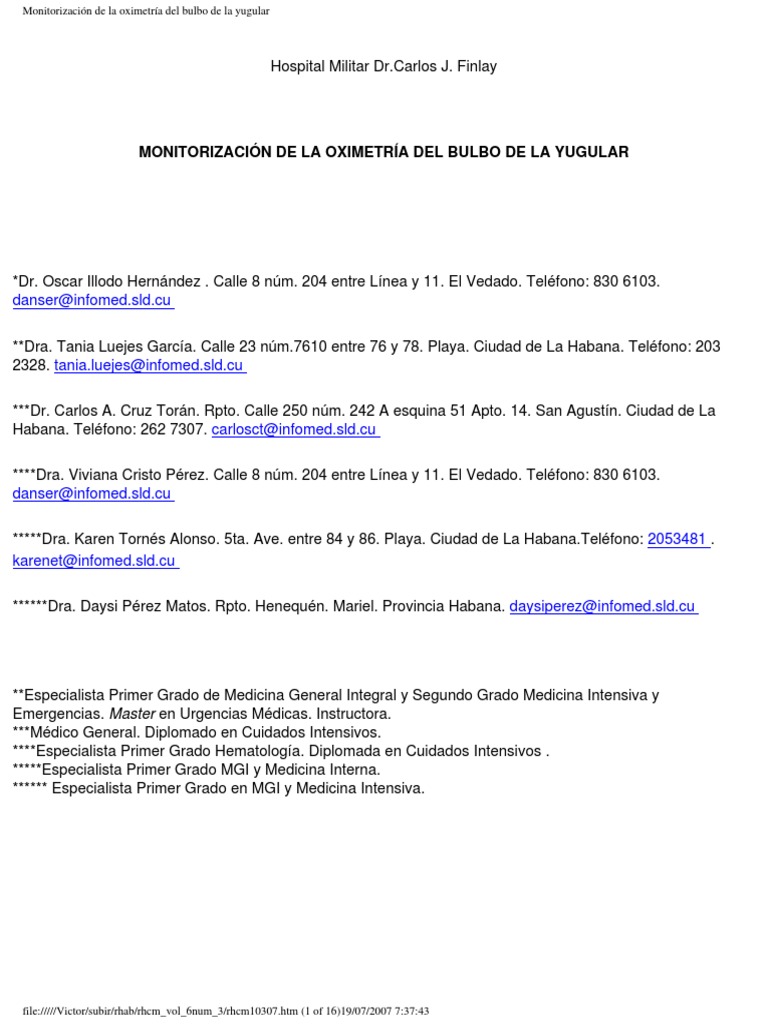 Monitorizacion de La Oximetria Del Bulbo de La Yugular | PDF ...