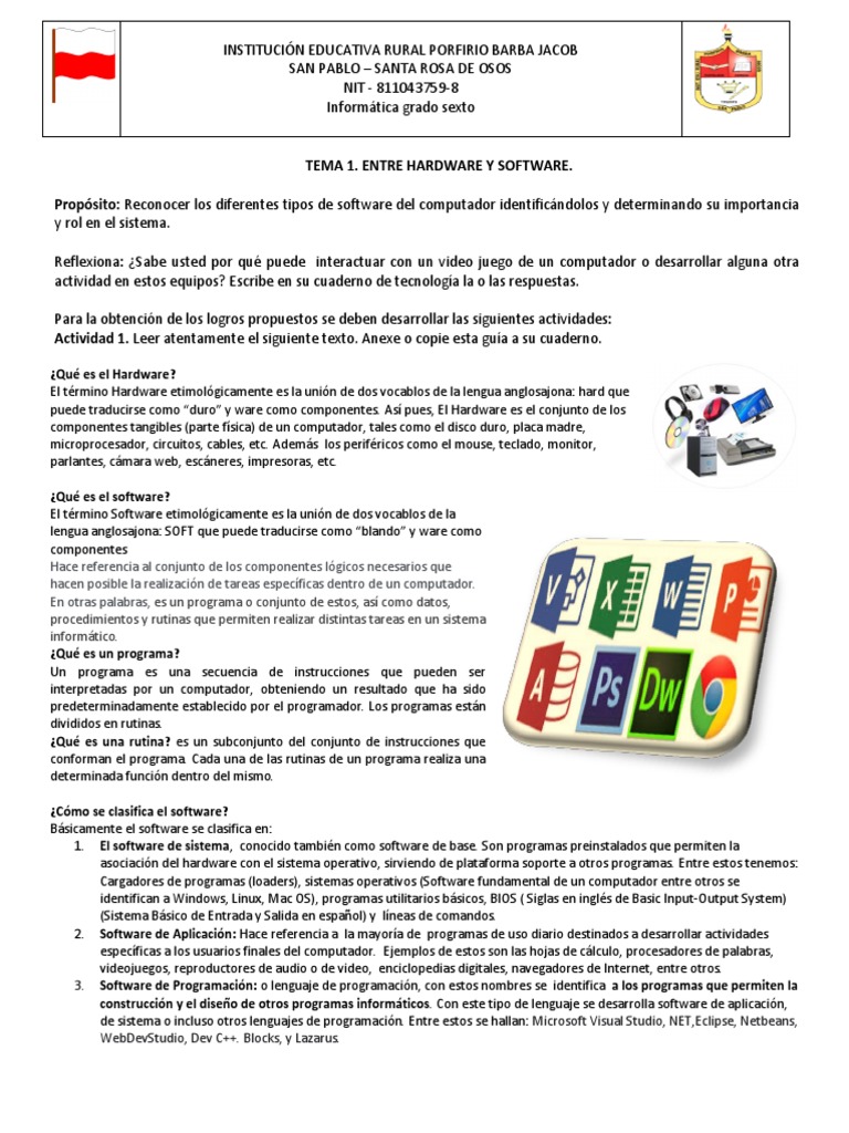 TEMA 1 Entre Hardware y Software. Séptimo Grado. | PDF | Hardware de la ...