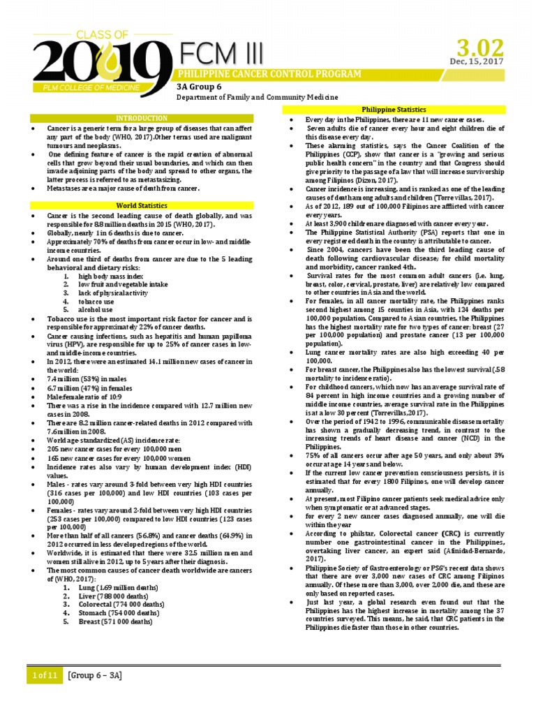 FCM3-3.02 Philippine Cancer Control Program | PDF | Preventive ...