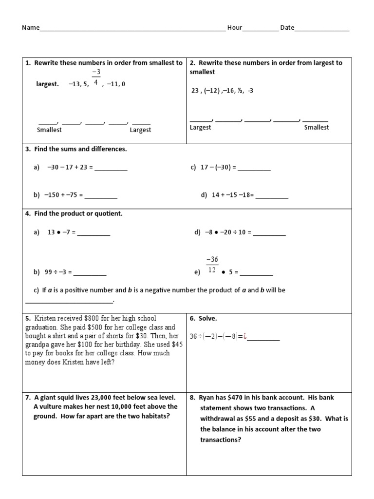 Operations of Rational Numbers Worksheet For Tic-tac-Toe | PDF ...