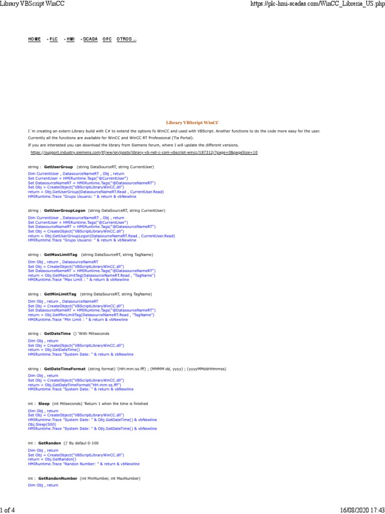Home PLC Hmi Scada Opc Otros ... : Library Vbscript Wincc | PDF ...