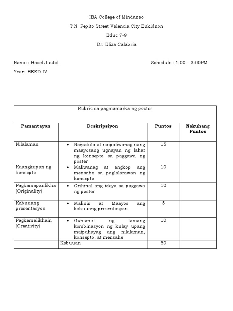 Final Rubrics 2 | PDF