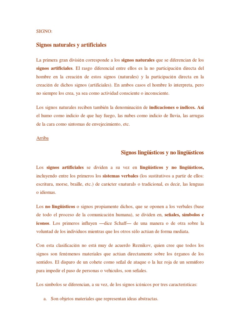 15. SIGNOS naturales y artificiales | Lingüística | Los símbolos