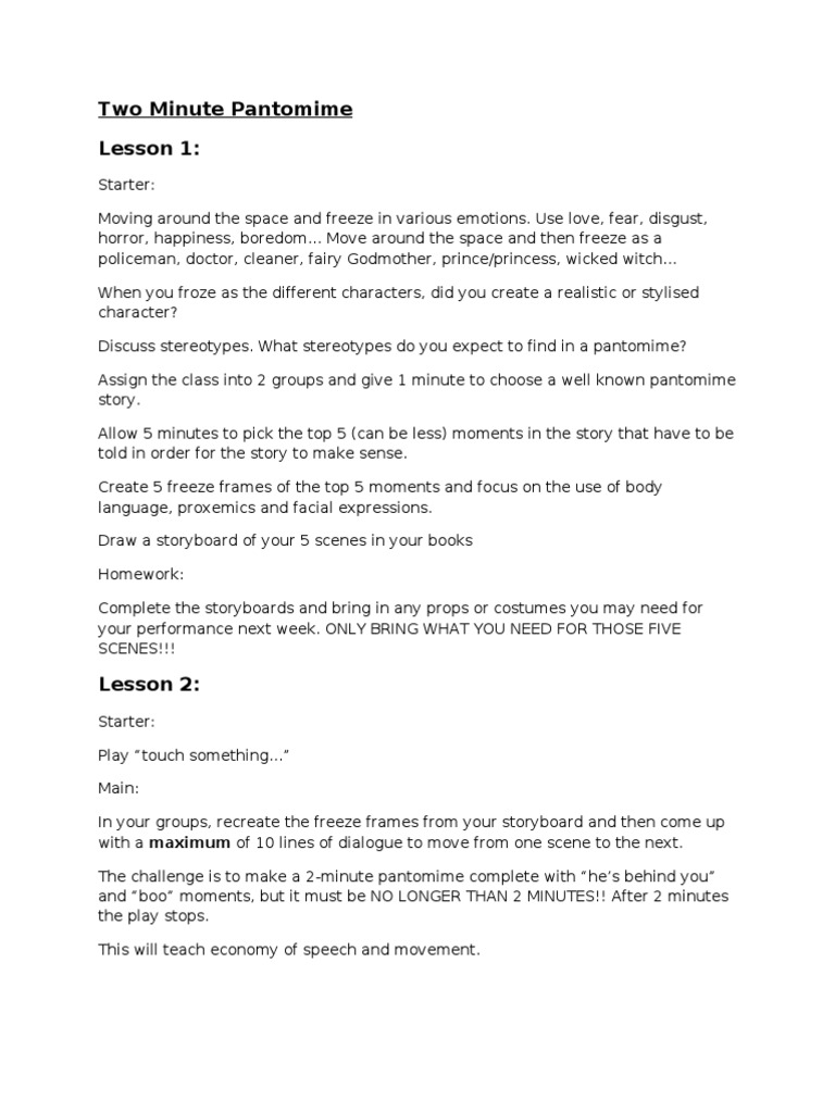 Two-Minute Pantomime Lesson Plan | PDF | Language Arts & Discipline ...
