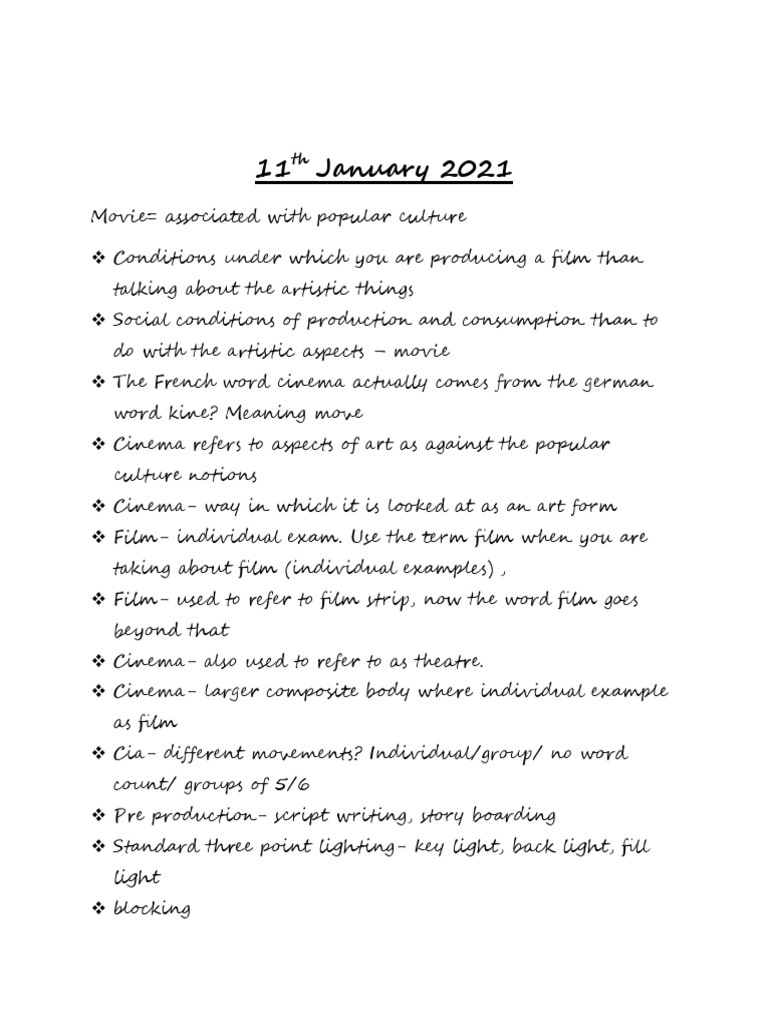 Film Studies Notes | PDF | Cinematography | Camera