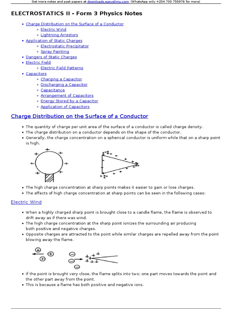 ELECTROSTATICS II - Form 3 Physics Notes: Charge Distribution On The ...