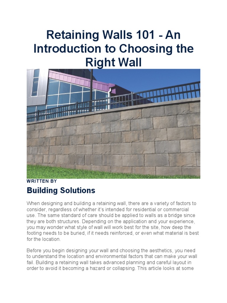 Retaining Walls 101 - An Introduction To Choosing The Right Wall | PDF ...