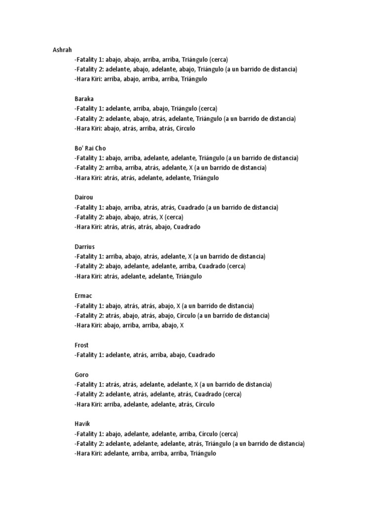 Fatalities Mortal Kombat Unchained | PDF | Mitopoeia | Franquicias ...