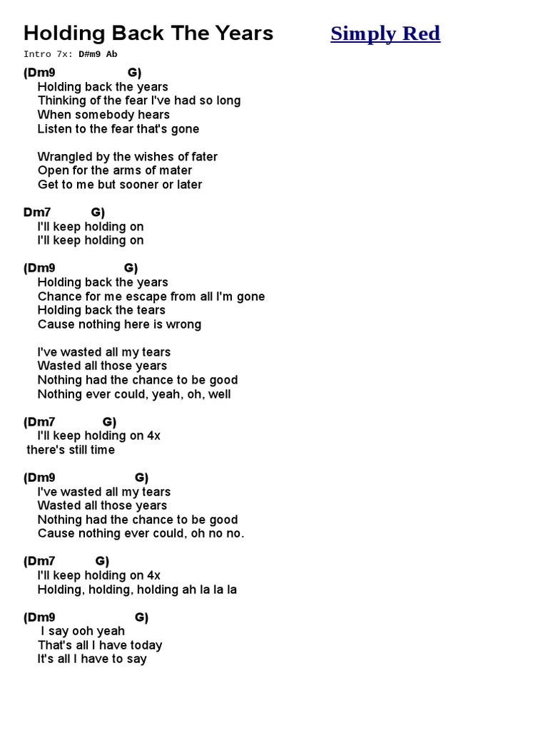 Cifras - Holding Back The Years | PDF