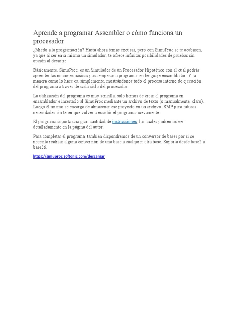 Aprende A Programar Assembler o Cómo Funciona Un Procesador | PDF