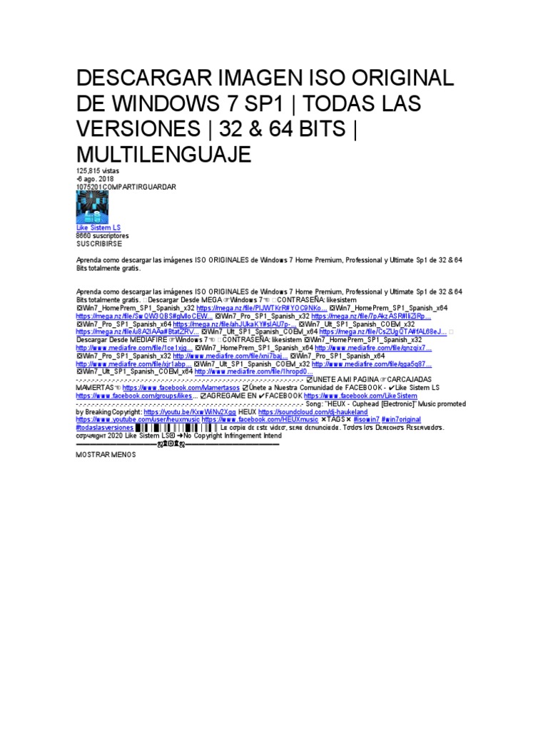 Descargar Imagen Iso Original de Windows 7 Sp1 | PDF