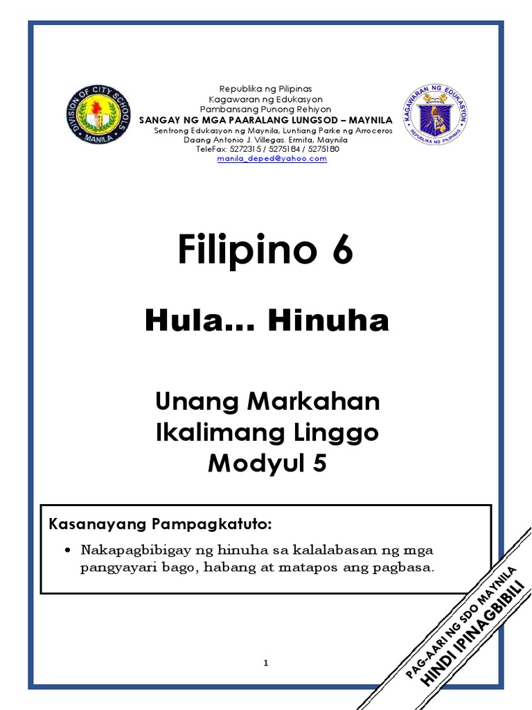 FILIPINO-6 Q1 Mod5 | PDF FILIPINO-6 Q1 Mod5 | PDF