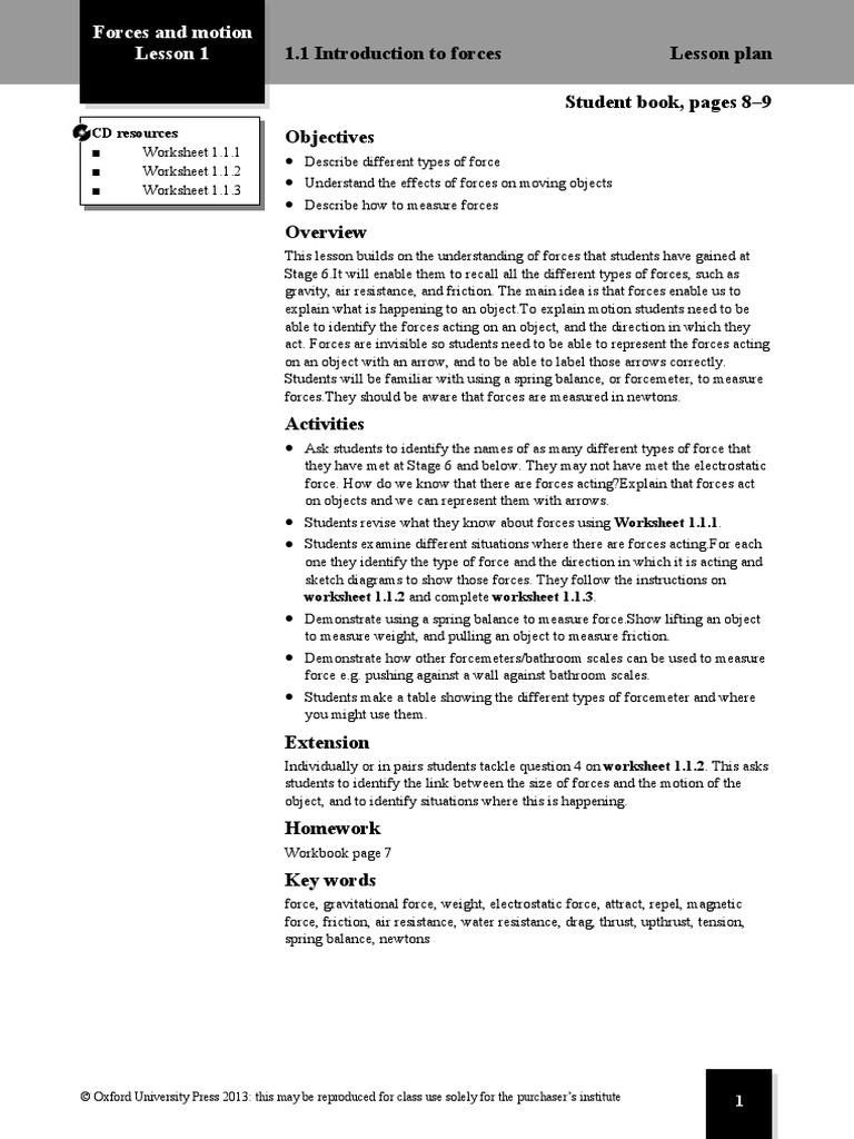 1.1 Introduction To Forces Lesson Plan Student Book, Pages 8-9 ...
