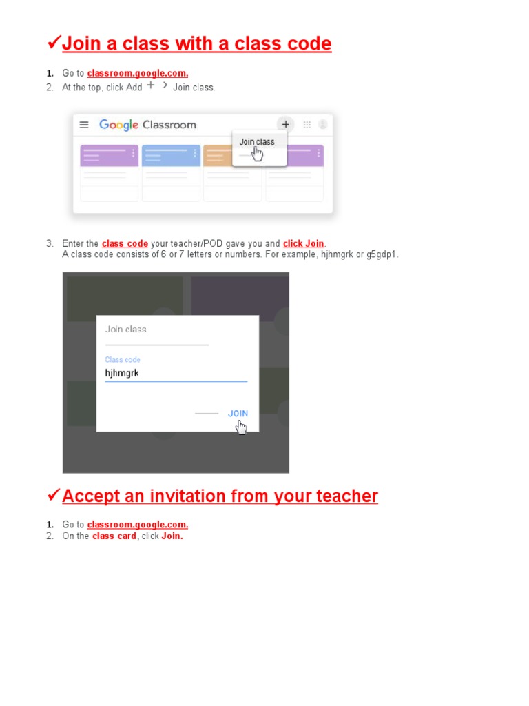 How To Join The Class in Google Classroom | PDF