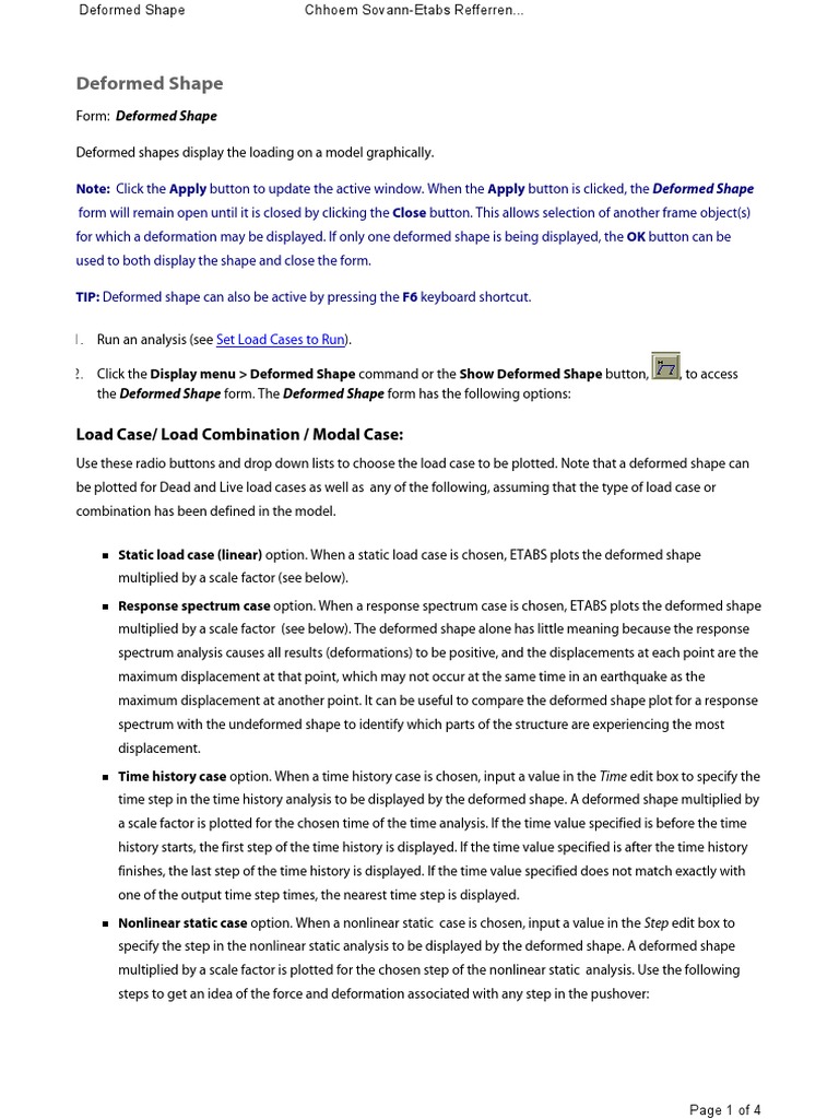 Deformed Shape: Load Case/ Load Combination / Modal Case | PDF | Shape ...