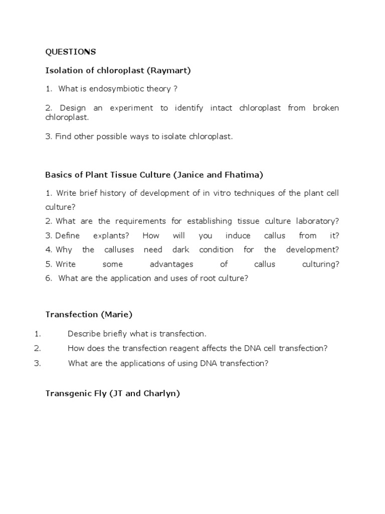 Chloroplast Isolation and Plant Tissue Culture | PDF