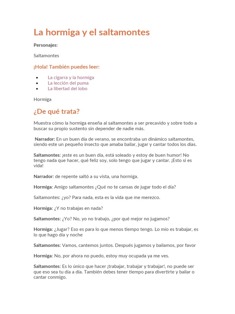El Cuento De La Hormiga Y El Saltamontes Con Imagenes