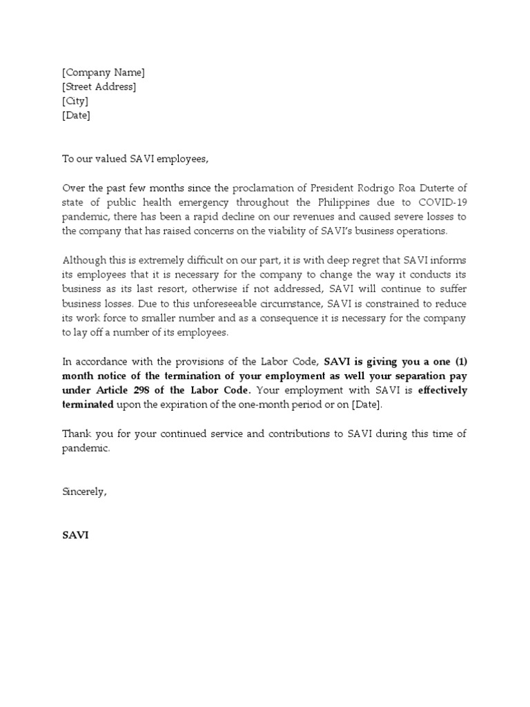 Sample Letter of Notice of Retrencement | PDF