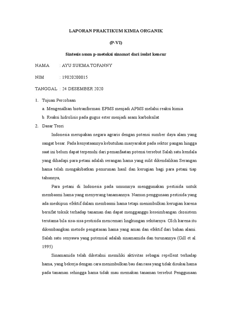 Sintesis Asam P-Metoksi Sinamat | PDF