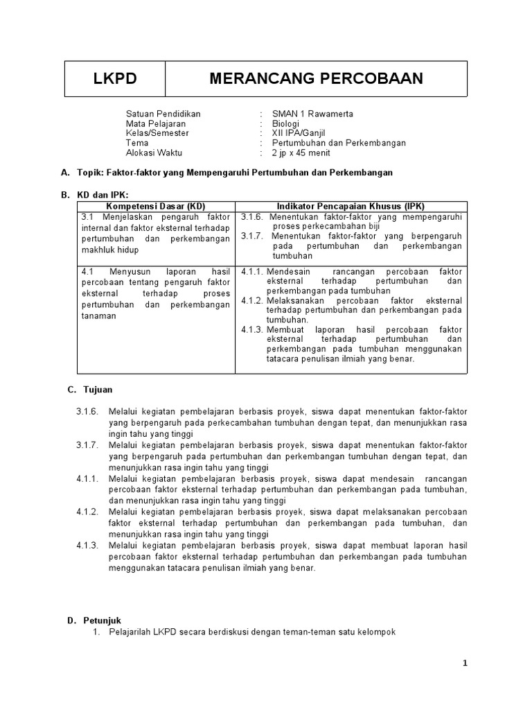 LKPD Pertumbuhan Dan Perkembangan (KD 3.1) - Tika Rohayati | PDF