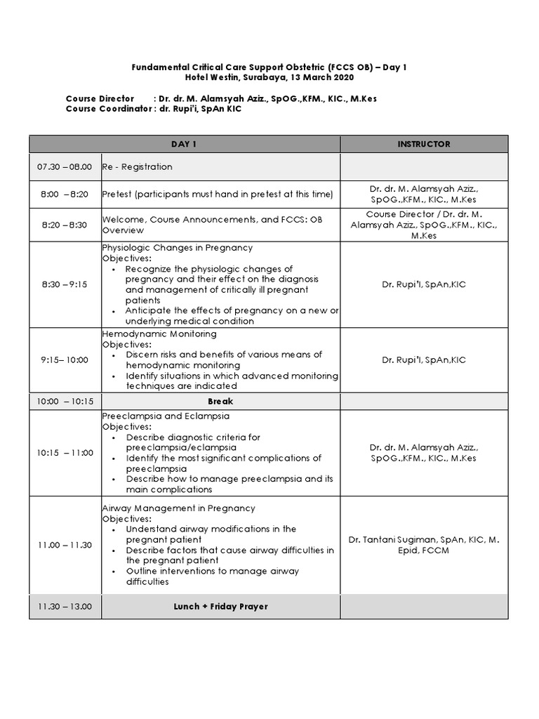 Time Table FCCS OB 13 - 14 Maret Sby | PDF | Obstetrics | Pregnancy