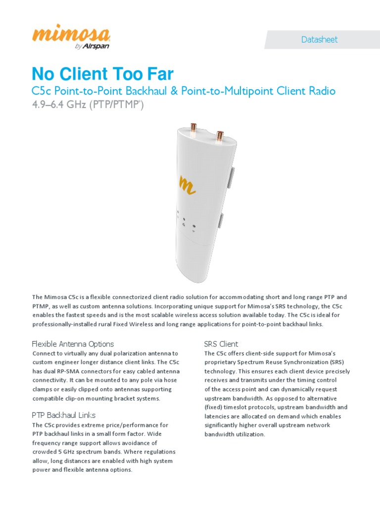 Mimosa-by-Airspan-C5c Hoja de Especificaciones | PDF | Wi Fi | Wireless ...