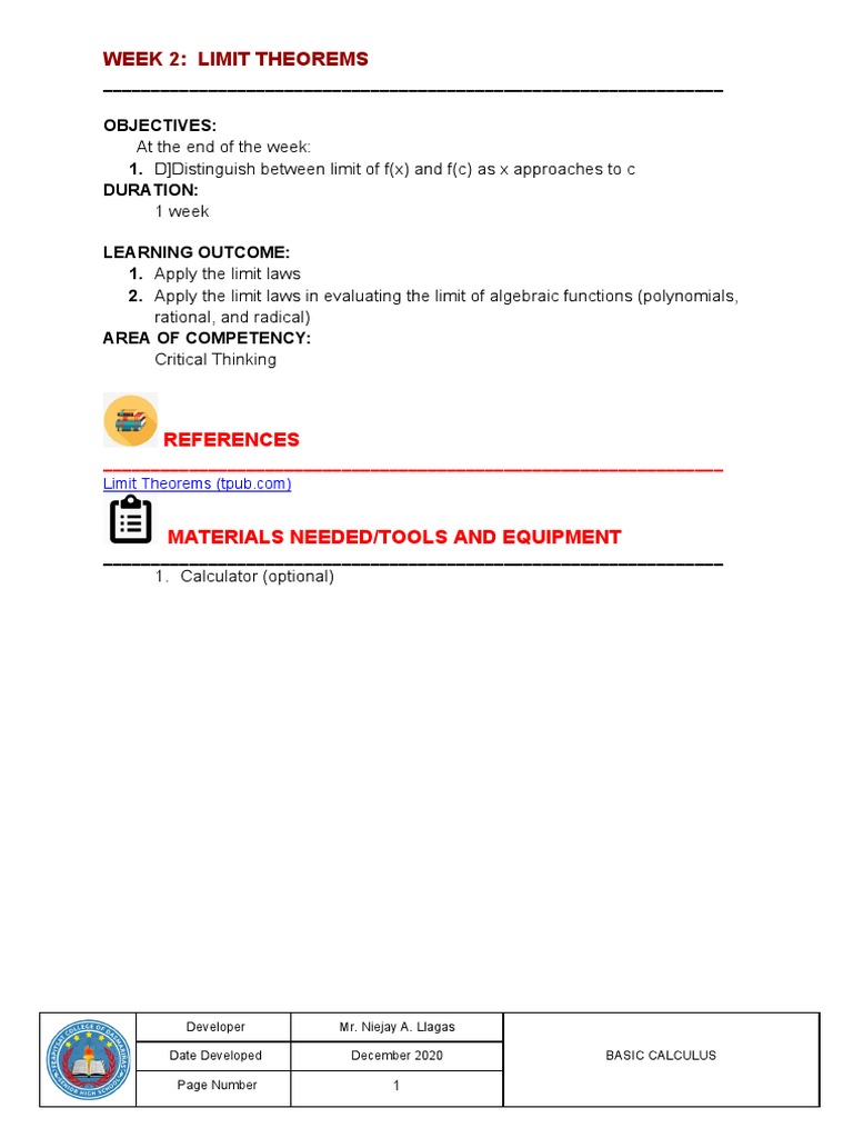 Week 3 Basic Calculus LIMIT Theorem | PDF | Calculus | Theorem