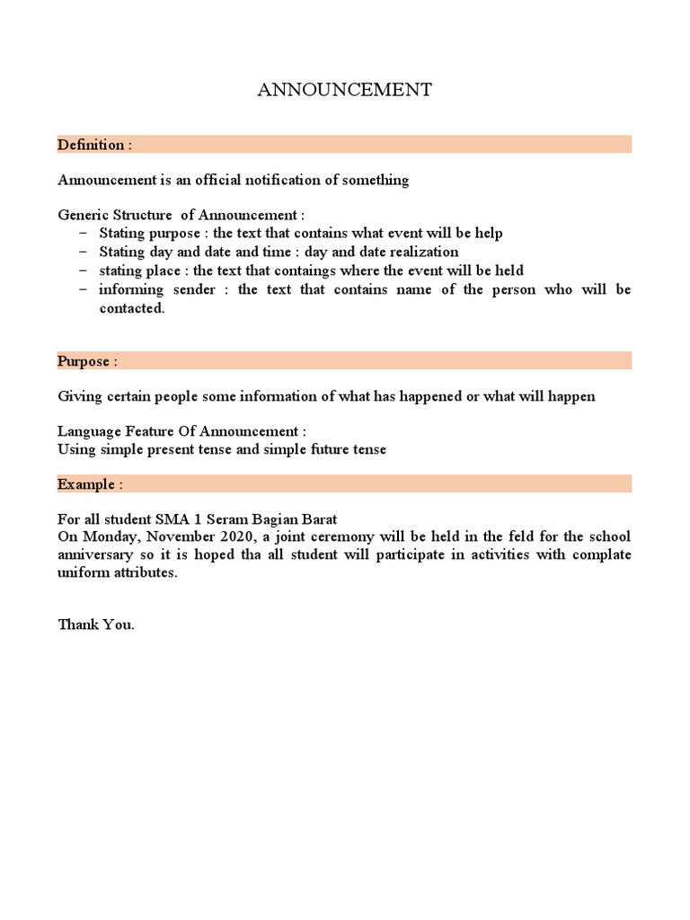 Announcement Teks | Download Free PDF | Linguistics | Communication