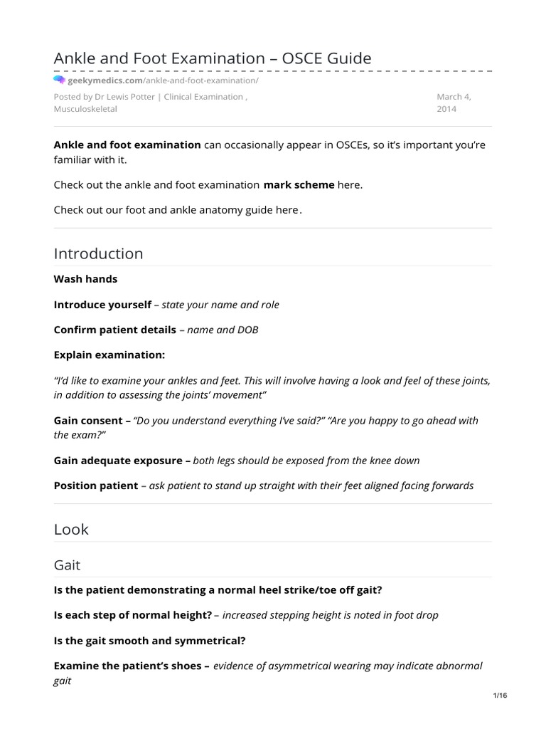 Ankle and Foot Examination PDF | PDF | Foot | Ankle